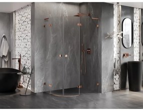 Mexen Lunar, L pravý půlkruhový sprchový kout 100 x 80 cm, 8mm čiré sklo, profil růžové zlato, 833L-100P-080L-60-00