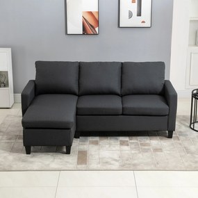 HOMCOM Rohová látková sedací souprava ve tvaru L s oboustranným lehátkem, sedací souprava lněná tmavě šedá 197x139x91cm do obývacího pokoje | Aosom.de