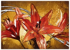 Skleněný obraz květů lilií (70x50 cm)
