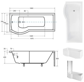 Besco Inspiro akrylátová vana s vanovou zástěnou Délka vany: 170cm, Orientace: Pravá