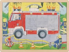 GOKI Vícevrstvé dřevěné puzzle Hasiči při práci / 59 dílků / od 3 let