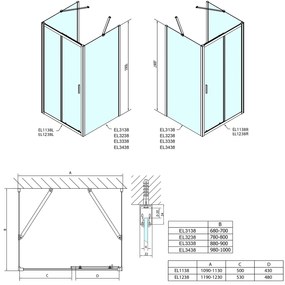 Polysan Polysan, EASY sprchový kout tři stěny 1200x900mm, L/P varianta, sklo Brick, EL1238EL3338EL3338