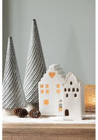 Béžová dekorace porcelánový domek s Led světýlky Christmas House M - 7*6*16 cm