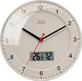 JVD Béžové čitelné tiché netikající hodiny s teploměrem a vlhkoměrem JVD HA53.2