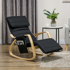 HOMCOM Houpací Křeslo pro Kojící Relaxaci s Nastavitelným Opěrákem, Boční Kapsou a Opěrkou Hlavy, Houpací Křeslo do Ložnice, 67 x 110 x 91 cm Černé