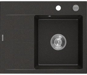 Mexen Ben, 1-komorový granitový dřez 600x500x190 mm, pravý + chromový sifon, černá-zlatá metalíza, 6523605000-75