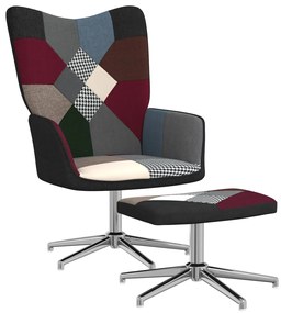 Relaxační křeslo se stoličkou patchwork textil - Default Title
