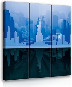 Obraz 90x100 Panorama města New York noc triptych modrý minimalismus