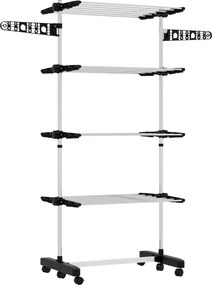 HOMCOM Sušák na prádlo Tower s 4 úrovněmi, skládací křídla, kolečka, stojan na sušení prádla pro vnitřní a venkovní použití, 142 x 55 x 172 cm, černý