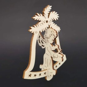AMADEA Dřevěný 3D zvonek - anděl s bubínkem 9 cm