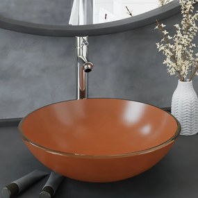 Koupelnové umyvadlo s baterií a výpustí hnědé tvrzené sklo 3098454
