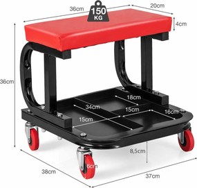 Costway Pojízdná dílenská stolička s podnosem na nářadí nosnost 150 kg