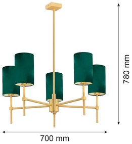 Argon 2147 - Lustr na tyči ABRUZZO 5xE14/7W/230V mosaz/zelená