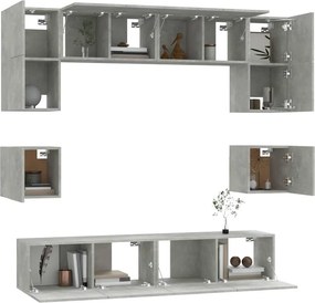 8dílný set TV skříněk betonově šedý kompozitní dřevo 3114409