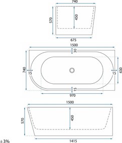 Rea Bellanto Slim, rohová akrylátová vana, 150cm, pravá, bílá odtoková krytka, REA-W0583