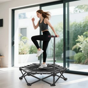 SPORTNOW Fitness trampolína s nastavitelnou T-rukojetí, skládací, taška na přenášení, nosnost 120 kg, ocel, plast, černá barva