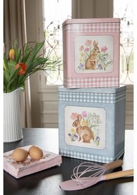 2ks károvaný plechový úložný box s králíčky - 21*15*25 / 18*13*22 cm