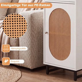 Costway Ratanový noční stolek s dvířky a zásuvkou Boho s – 40 × 30 × 91 cm