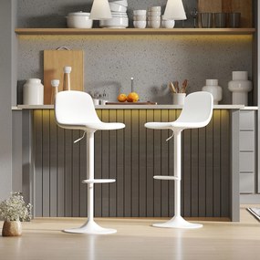 HOMCOM Sada 2 Barových Židlí Vysoké Kuchyňské Židle Nastavitelná Výška 84-104 cm s Opěrkou a Podnožkou Čalouněné v PU 360° Otočné pro Kuchyňský Pult …