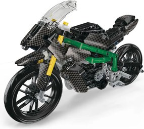 LEAN Toys Stavebnicové kostky – sportovní závodní motocykl, černý, 656 dílů