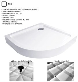 Mereo Mereo, Sprchový set z Kory Lite, čtvrtkruh, 90 cm, bílý ALU, sklo Grape a vysoké SMC vaničky, CK35121ZH