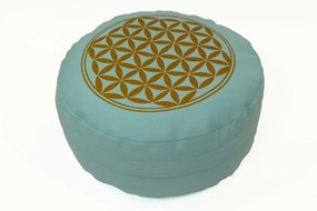 S radostí - vlastní výroba Meditační polštář se zlatým Květem života - světle modrý Velikost: ∅30 x v12 cm
