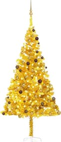vidaXL Umělý vánoční stromek s LED a sadou koulí 240 cm PVC [3077506] Barva: zlatá