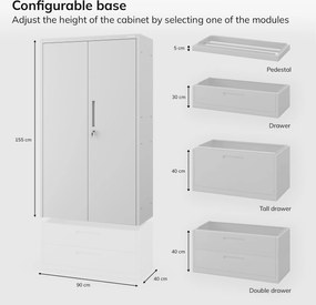 Modulární kovová multifunkční skříň s vysokou zásuvkou šedá MEGAN 1950 x 900 x 400 mm