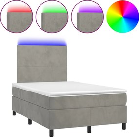 Box spring postel s matrací a LED světle šedá 120x200 cm samet 3135993