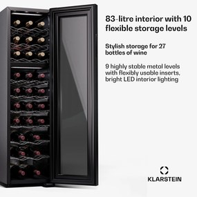 Klarstein Shiraz 27 Duo, vinotéka, 2 zóny, 83 l/27 lahví, 5-18 / 5-18 °C, dotykové ovládání