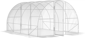 Outsunny Zeleninový Tunelový Skleník 4x3x2m s 2 Dveřmi a Pokrytím PE 150g/m², Pozinkovaný Ocelový Rám a Kulatá Střecha pro Pěstování Rostlin a Květin