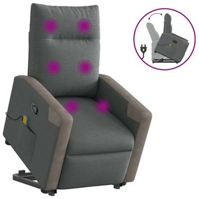 Zvedací masážní polohovací křeslo tmavě šedé textil 3324096