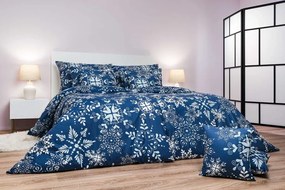 DADKA Povlečení bavlna Snowflakes tmavě modré 220x200, 2x70x90 cm