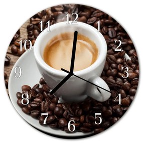 Skleněné hodiny kulaté Kávový hrnek