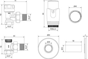 Mexen G00, sada úhlových ventilů s termostatickou hlavicí a krytkami, chromová, W901-900-904-01