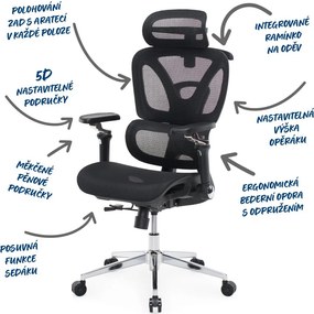 Kancelářská ergonomická židle PORTE — síťovina, černá