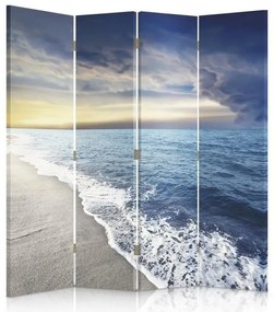 Ozdobný paraván, Mraky na břehu moře - 145x170 cm, čtyřdílný, obustranný paraván 360°