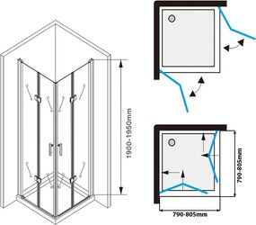 BPS-koupelny Čtvercový sprchový kout HYD-SK08B 80x80 černá/transparent + vanička HYD-SSV-SXL02A bílá