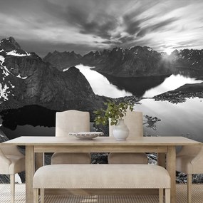 Samolepící fototapeta horské panorama v černobílém provedení - 300x200 cm
