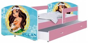Dětská postel LUKI se šuplíkem RŮŽOVÁ 160x80 cm vzor OCEAN PRINCESS