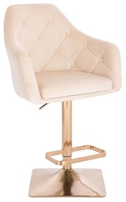 LuxuryForm Barová židle ANDORA VELUR na zlaté hranaté podstavě - krémová
