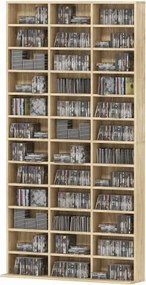 HOMCOM úložný systém na CD a DVD, knihovna 1116 CD / 528 DVD, 36 přihrádek a nastavitelná police, dub