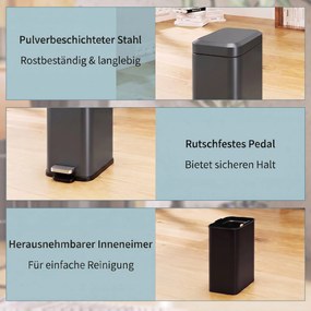 HOMCOM Koš na odpadky 5L s tichým zavíráním a pedálem, koš včetně vnitřního kontejneru, kosmetický koš pro obývací pokoj, kancelář, kov, šedá, 29,2 x…
