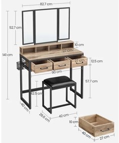 Toaletní stolek s taburetem 28,6x42 cm FLORA hnědá/černá