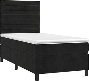 Box spring postel s matrací a LED černá 100x200 cm samet 3136169