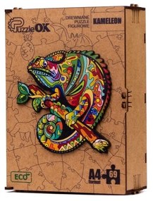 017464 3D dřevěné puzzle handmade - Chameleon A4