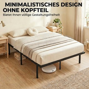 HOMCOM kovový rám postele s úložným prostorem pod postelí, výška 35,5 cm, laťkový rošt, tichý design — bez boxspringu, snadná montáž — 140 × 200 cm, …