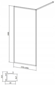 Cersanit Larga, Walk-In sprchová zástěna 100x200 cm, 8mm průhledné sklo, černý profil, S932-139