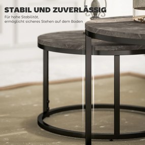 HOMCOM Sada 2 skládacích konferenčních stolků, kulatý konferenční stolek, stohovatelné, industriální design, kovové nohy, šedé