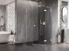 Mexen Lunar, pravý výklopný pětiúhelníkový sprchový kout 90 x 100 cm, 8mm čiré sklo, bílý profil, 831-090P-100L-20-00-P